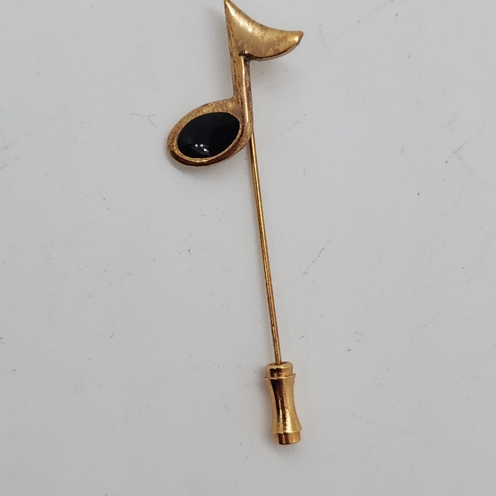 Vintage Music Note Design Gold Tone Pin Brooch Lapel … - Gem